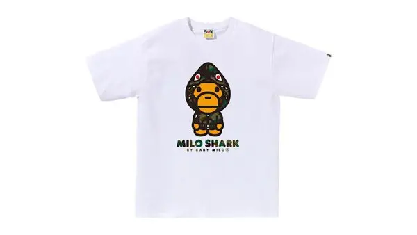 A BATHING APE 1st Camo Milo Shark Fzh Tee Shirt - White/green