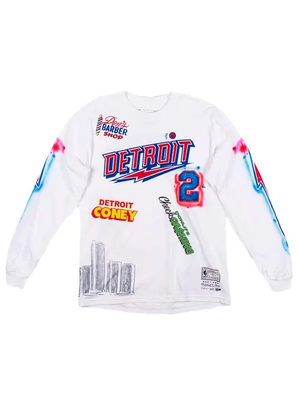 Mitchell & Ness X Big Sean X Detroit Pistons Long Sleeve T-shirt - White