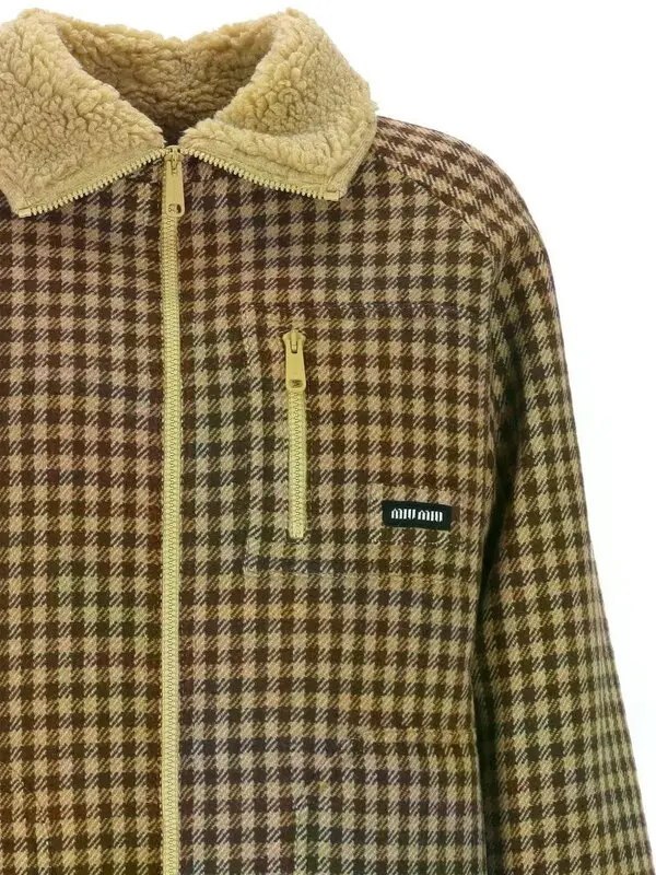 Miu Miu Gingham Jacket With Sherpa Collar