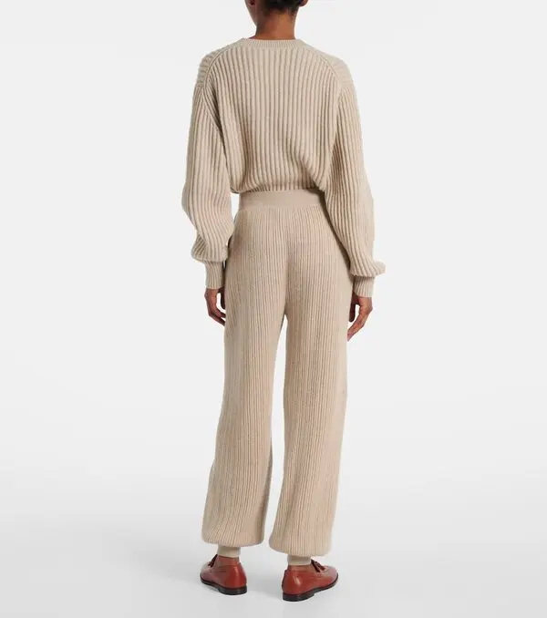 Loro Piana Plane Tree Ribbed-knit Cashmere Sweatpants - Beige