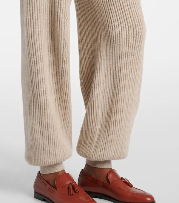 Loro Piana Plane Tree Ribbed-knit Cashmere Sweatpants - Beige