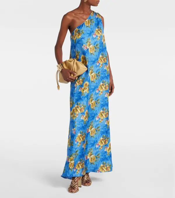 La DoubleJ Roy Floral Silk Twill Maxi Dress - Blue