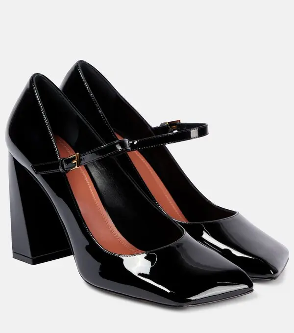 Amina Muaddi Charlotte 95 Patent Leather Mary Jane Pumps - Black