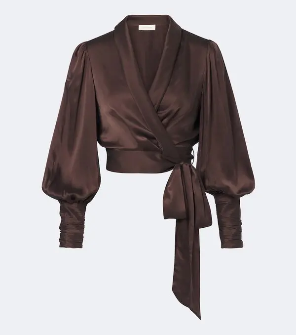 Zimmermann Silk Satin Wrap Top - Brown