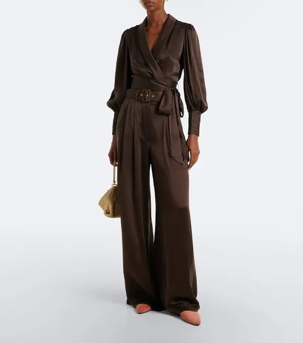 Zimmermann Silk Satin Wrap Top - Brown