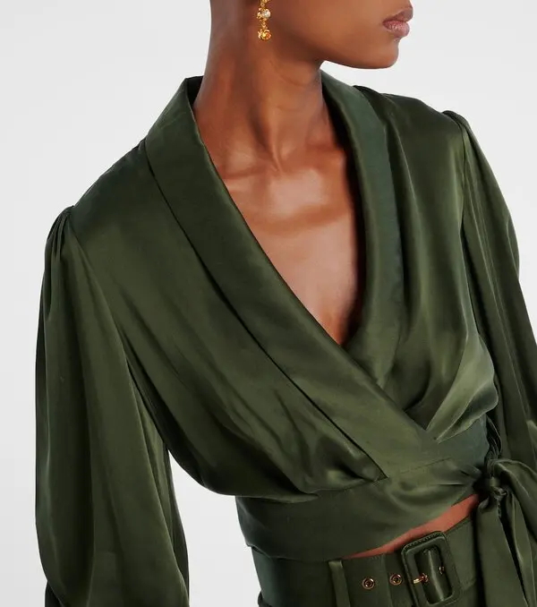 Zimmermann Silk Satin Wrap Top - Green
