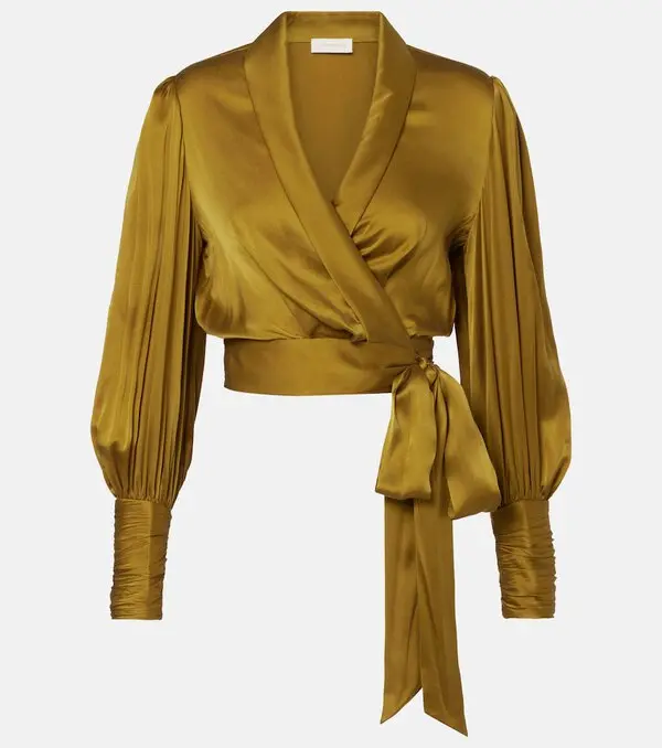 Zimmermann Silk Satin Wrap Top - Green
