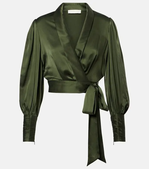 Zimmermann Silk Satin Wrap Top - Green