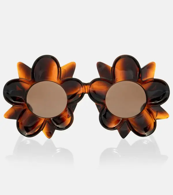 Bottega Veneta Peggy Flower Round Frame Sunglasses - Brown