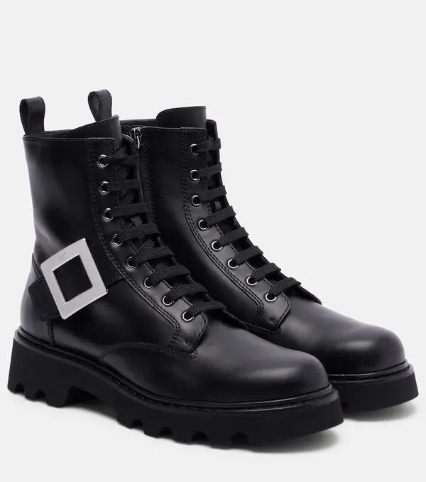 ROGER VIVIER Viv Rangers Leather Ankle Boots