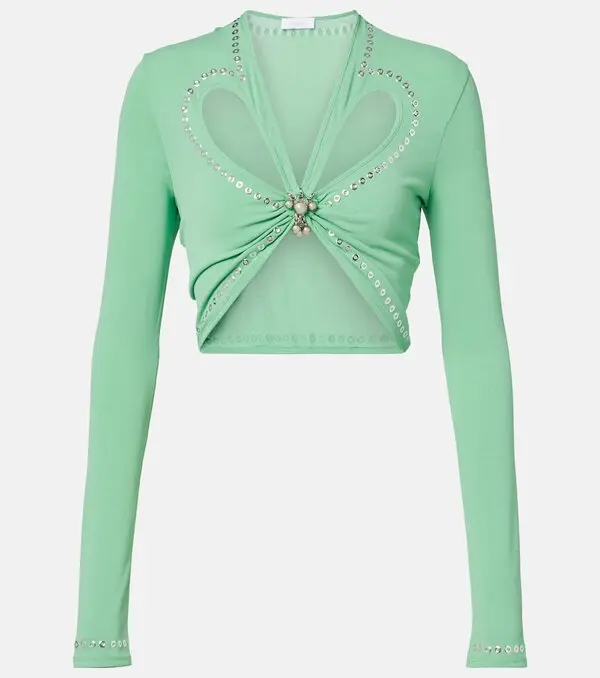 Rabanne Cutout Embellished Crop Top - Green