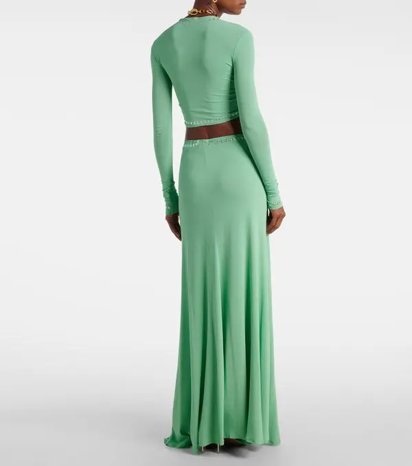 Rabanne Cutout Embellished Crop Top - Green