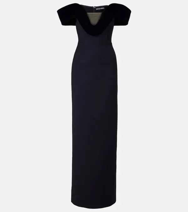David Koma Off-shoulder Wool-blend Bustier Gown - Blue
