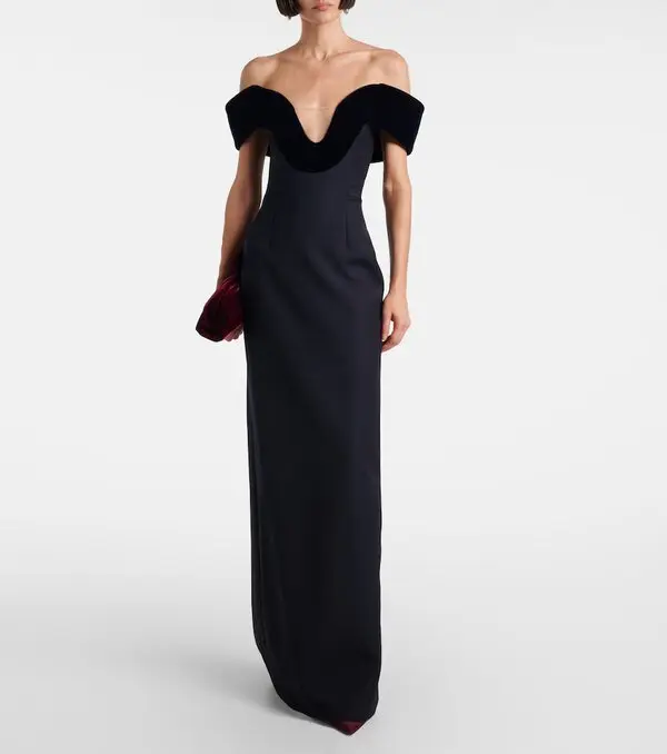 David Koma Off-shoulder Wool-blend Bustier Gown - Blue