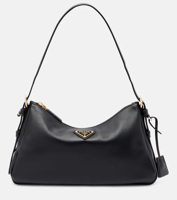 Prada Aimée Medium Leather Shoulder Bag - Black