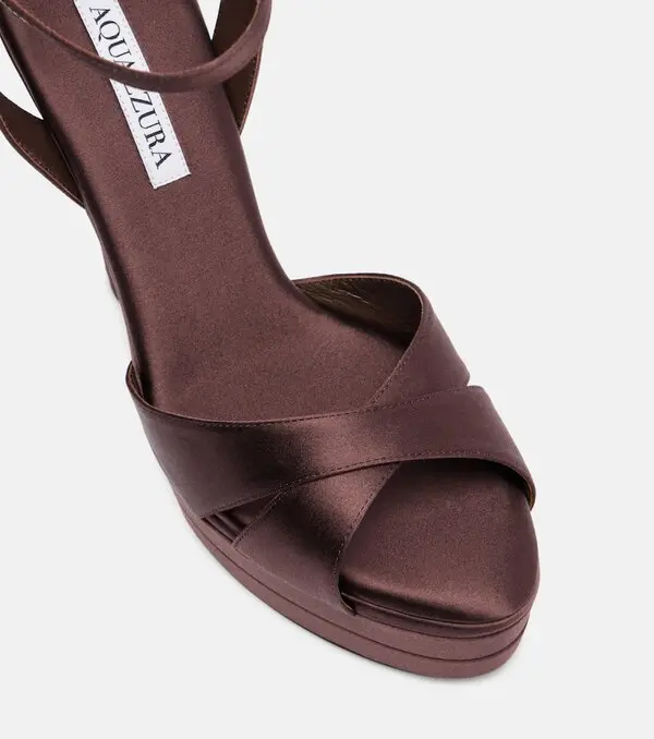 AQUAZZURA Divine 130 Satin Platform Sandals - Brown