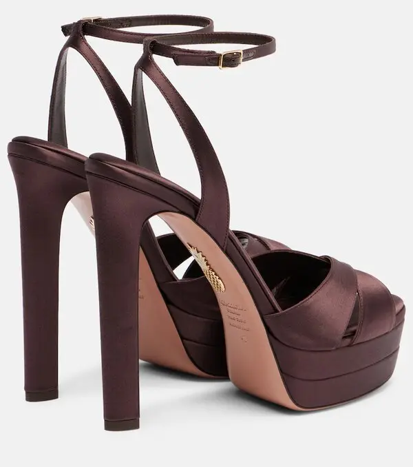 AQUAZZURA Divine 130 Satin Platform Sandals - Brown