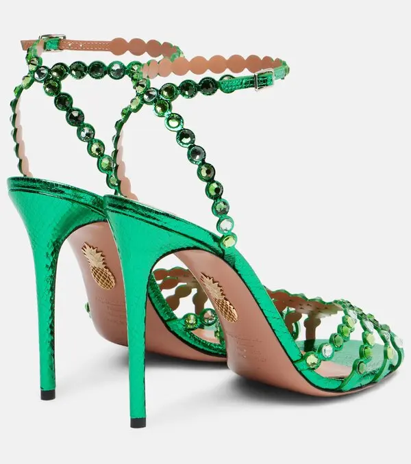 AQUAZZURA Tequila 105 Embellished Leather Sandals - Green