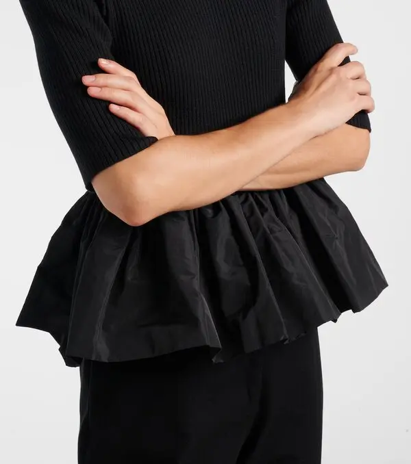 PATOU Ribbed-knit Peplum Wool Top
