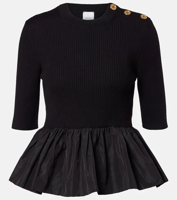 PATOU Ribbed-knit Peplum Wool Top - Black