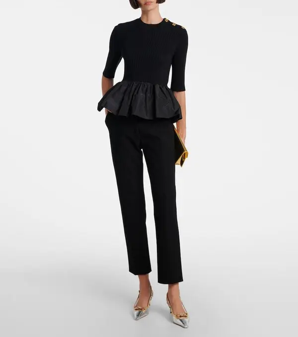 PATOU Ribbed-knit Peplum Wool Top - Black