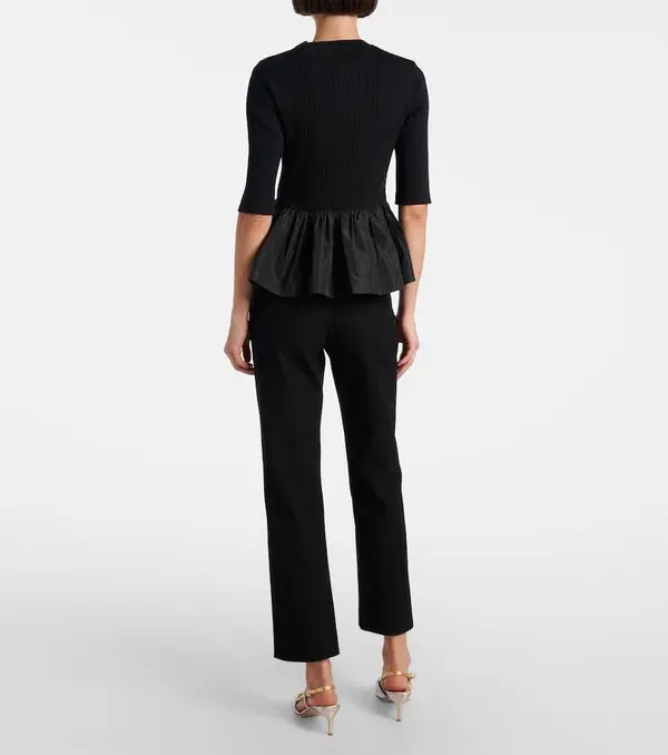 PATOU Ribbed-knit Peplum Wool Top - Black