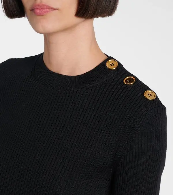 PATOU Ribbed-knit Peplum Wool Top - Black