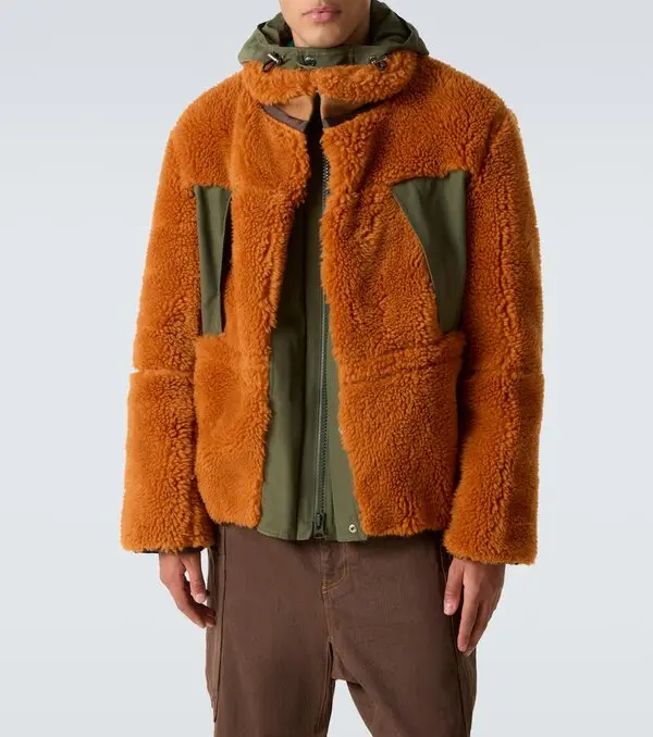 Sacai Wool-blend And Canvas Jacket - Orange
