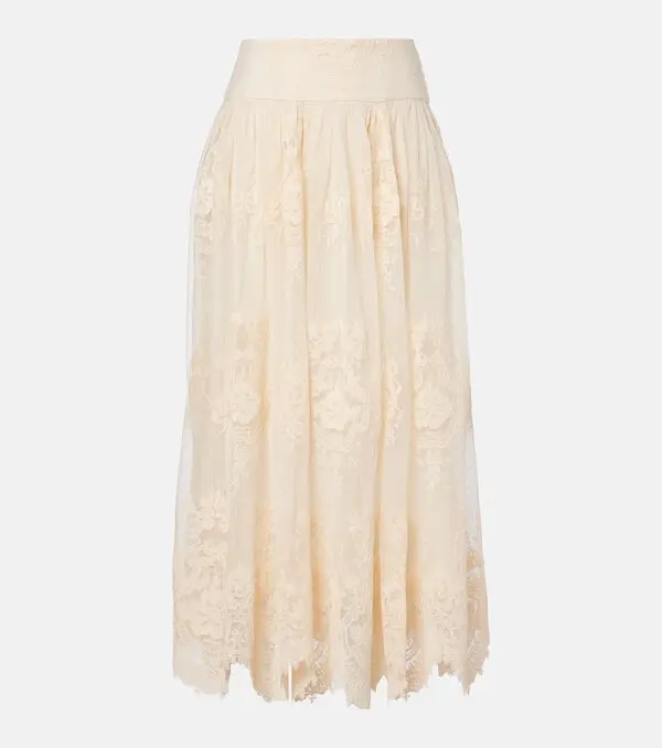 Zimmermann Hypnotic Floral Lace Maxi Skirt - Beige