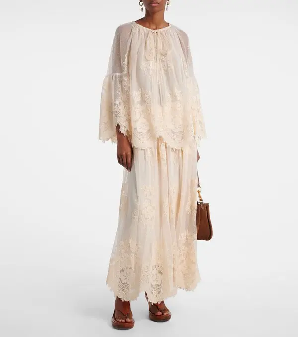 Zimmermann Hypnotic Floral Lace Maxi Skirt - Beige