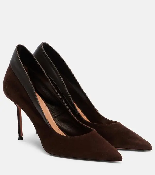 AQUAZZURA Guanto 85 Leather-trimmed Suede Pumps - Brown