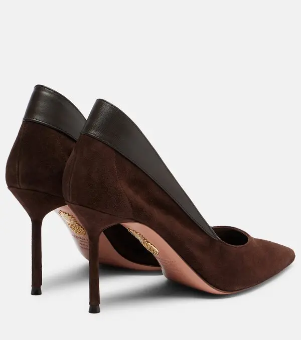 AQUAZZURA Guanto 85 Leather-trimmed Suede Pumps - Brown