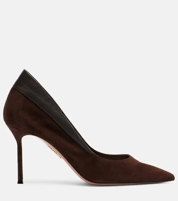 AQUAZZURA Guanto 85 Leather-trimmed Suede Pumps - Brown