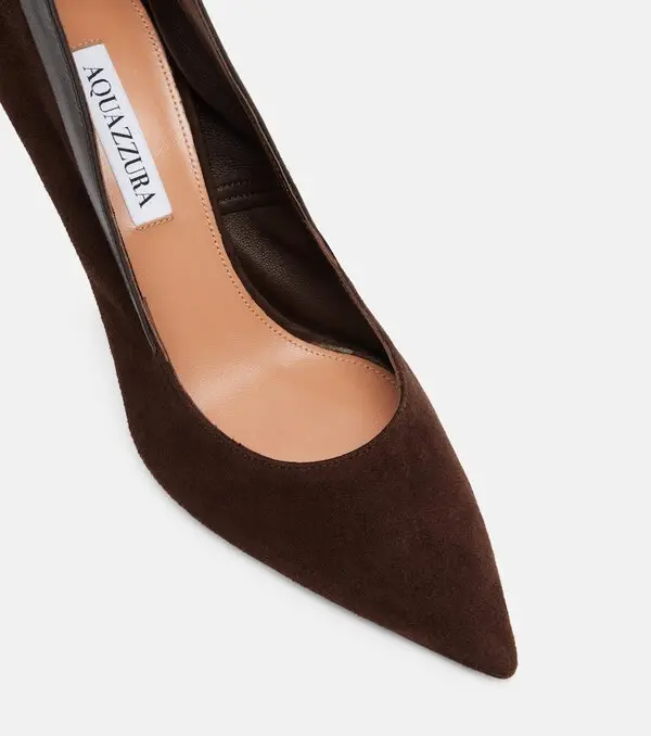 AQUAZZURA Guanto 85 Leather-trimmed Suede Pumps - Brown