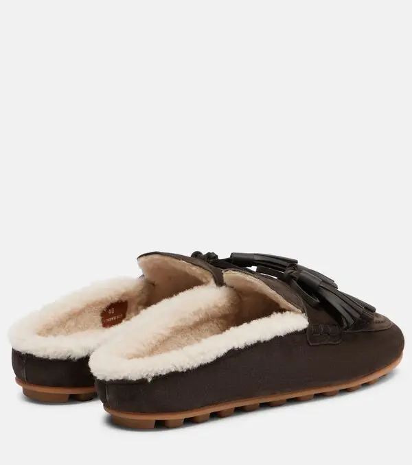 Hogan H693 Shearling-lined Suede Slippers