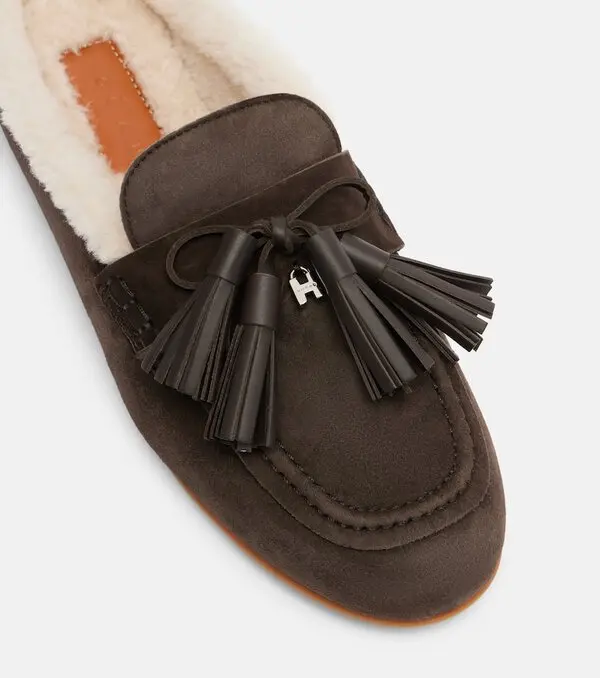Hogan H693 Shearling-lined Suede Slippers