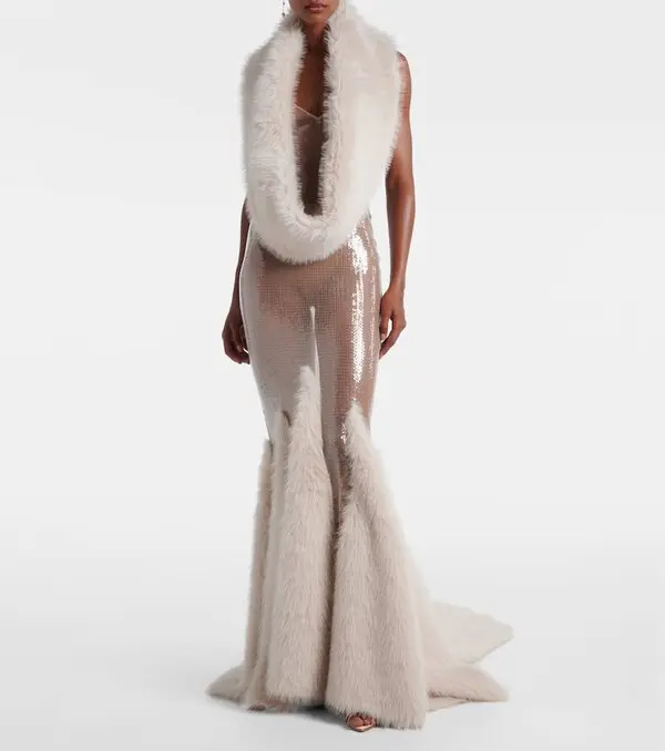 David Koma Scarf-detail Sequined Gown