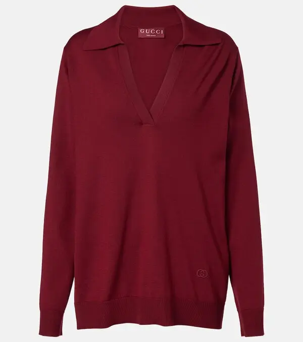 Gucci V-neck Wool Sweater - Burgundy