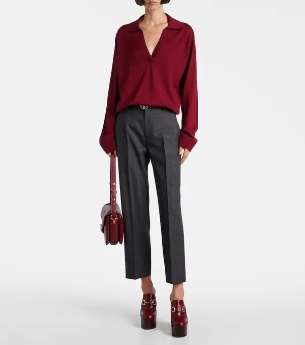 Gucci V-neck Wool Sweater - Burgundy