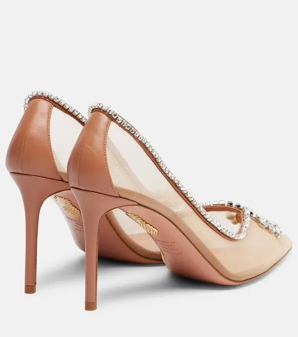 AQUAZZURA Seduction 85 Embellished Mesh Pumps - Beige