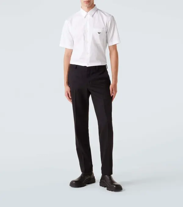 Prada Logo Cotton Poplin Bowling Shirt