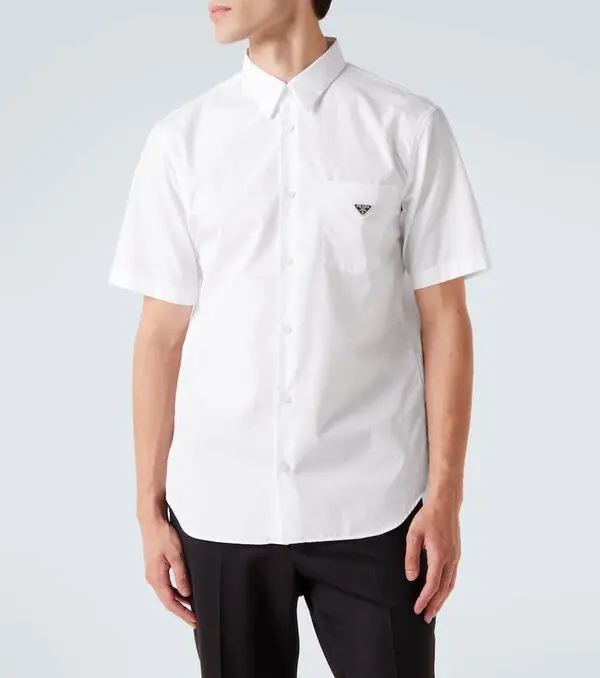 Prada Logo Cotton Poplin Bowling Shirt