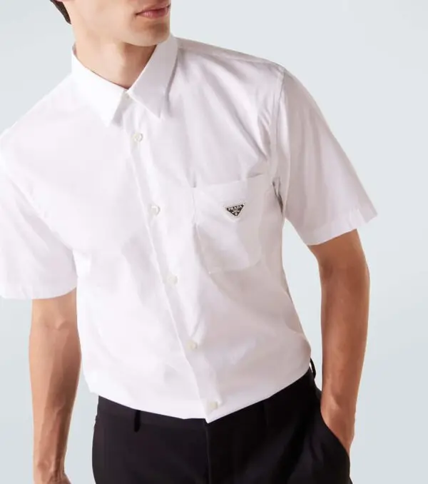 Prada Logo Cotton Poplin Bowling Shirt