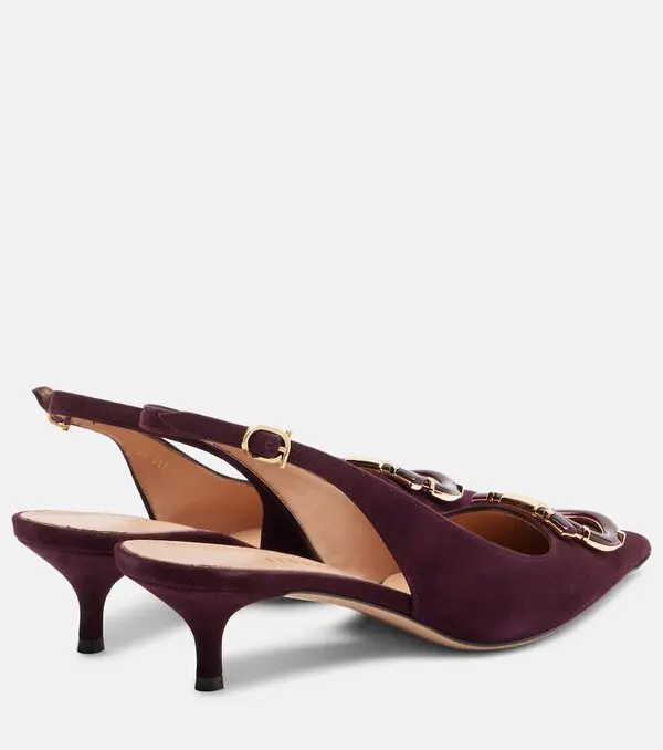 FERRAGAMO Sara 40 Gancini Suede Slingback Pumps
