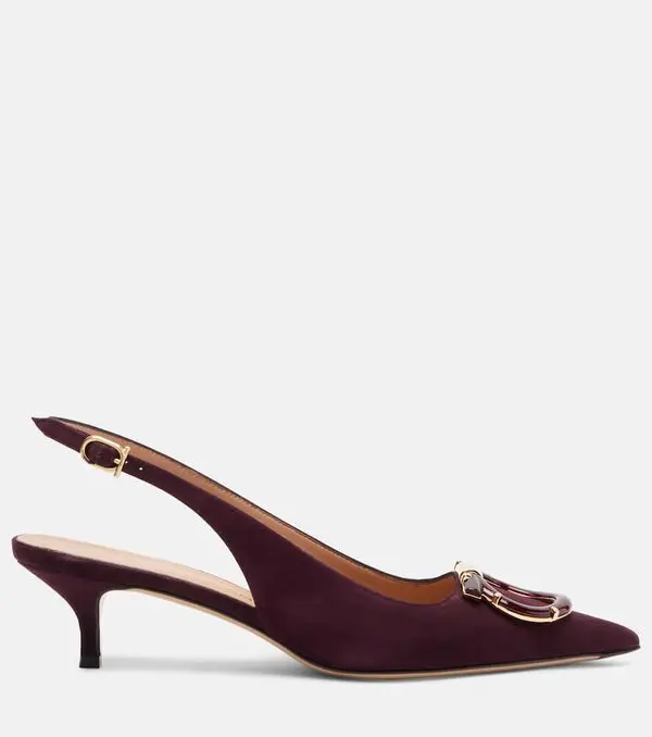 FERRAGAMO Sara 40 Gancini Suede Slingback Pumps