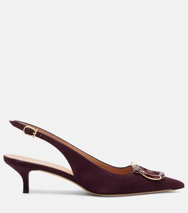 FERRAGAMO Sara 40 Gancini Suede Slingback Pumps - Burgundy