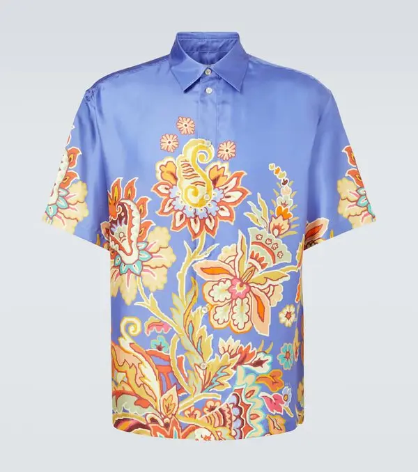 Etro Floral Silk Bowling Shirt - Blue