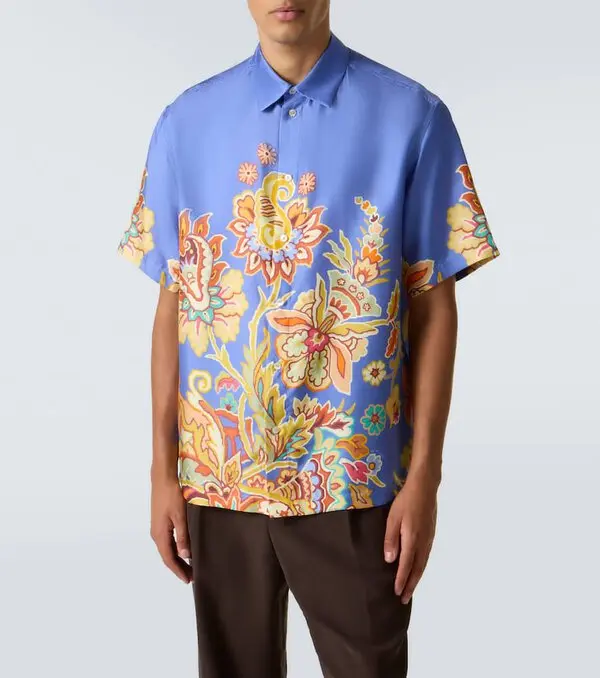 Etro Floral Silk Bowling Shirt - Blue