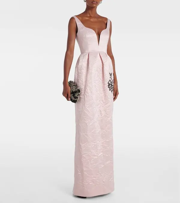 Erdem Embroidered Satin Gown