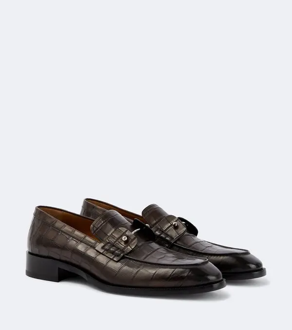CHRISTIAN LOUBOUTIN Chambelimoc Croc-effect Leather Loafers - Brown